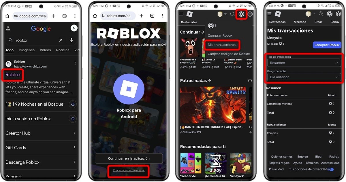 Cómo revisar tu historial de compras en Roblox desde Android